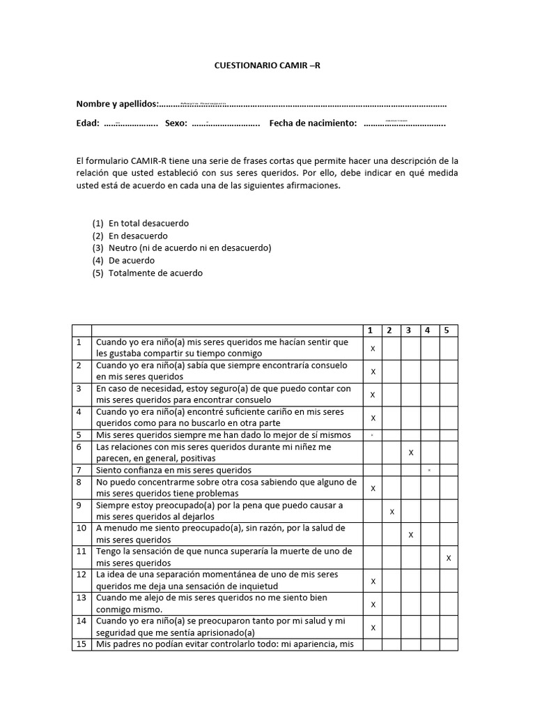 Cuestionario CAMIR-R de Apego | PDF