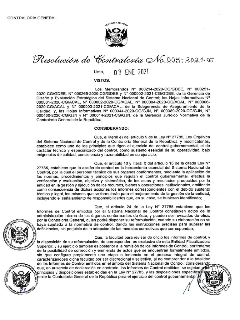 10 - RC 005-2021-CG Revisión de Oficio de Informes de Control | PDF
