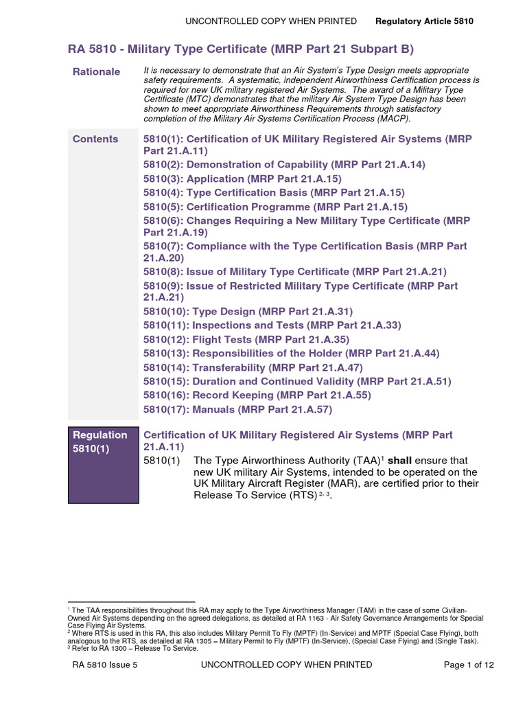 RA5810 Issue 5 | PDF | Regulatory Compliance | Aviation