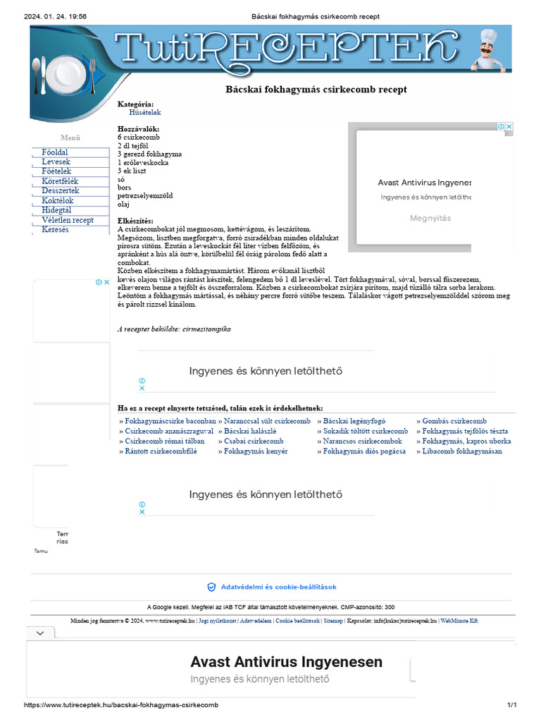 Bácskai Fokhagymás Csirkecomb Recept | PDF
