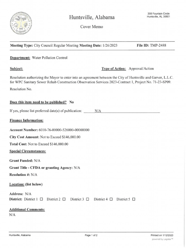 WPC Sanitary Sewer Rehab CO 2023 Contract | PDF