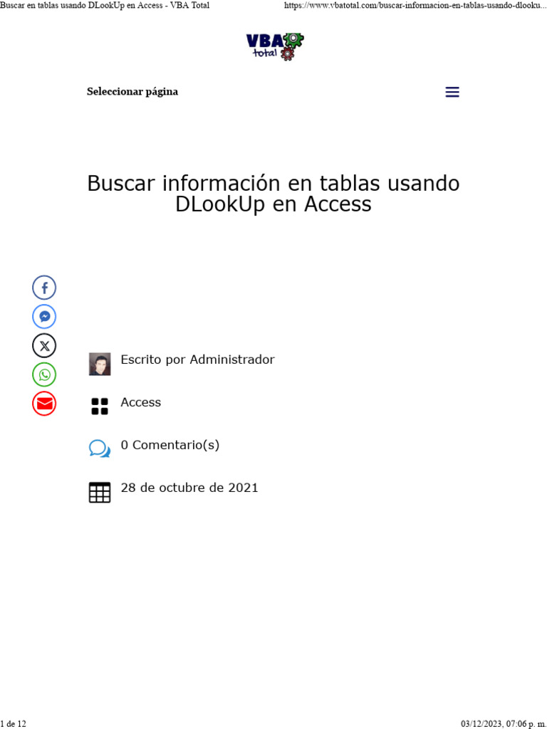 Buscar en Tablas Usando DLookUp en Access - VBA Total | PDF | Microsoft Excel | Informática