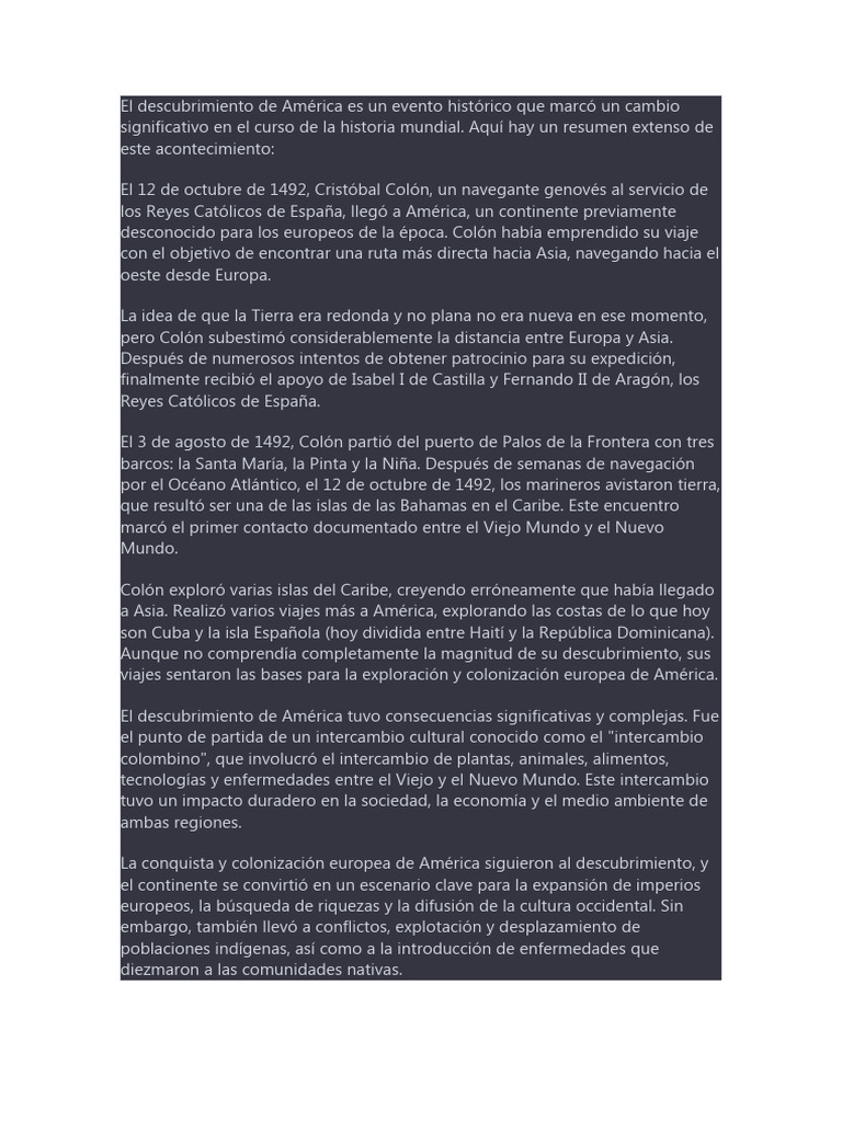 El Descubrimiento de América Es Un Evento Histórico Que Marcó Un Cambio ...