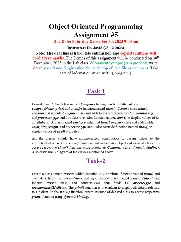 Assignment No.5 (Abstract Class) | PDF
