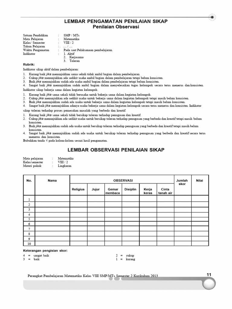 Lembar Pengamatan Penilaian Sikap Dan LKPD | PDF