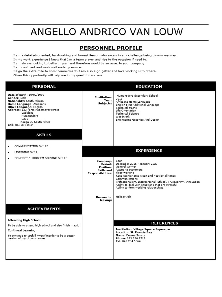 Angello Van Louw - Updated CV | PDF