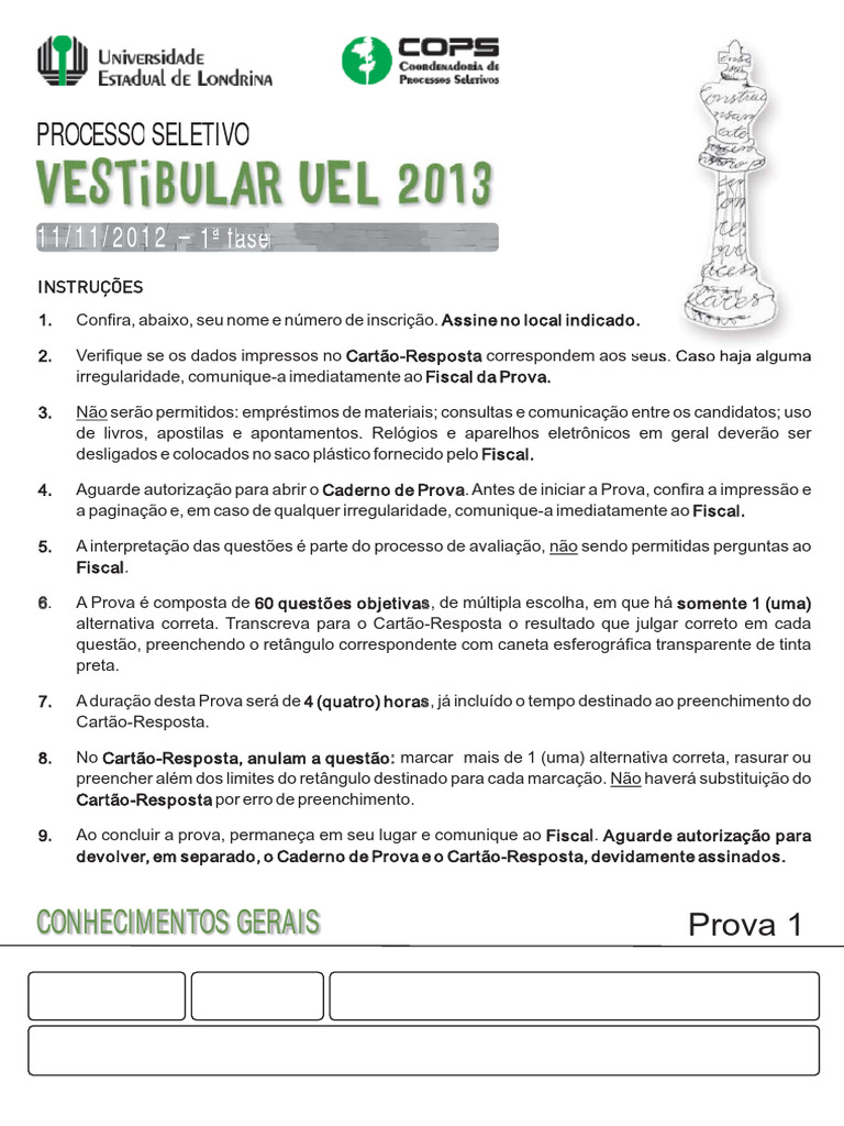 2013 Prova Comentada Vestibular UEL | PDF