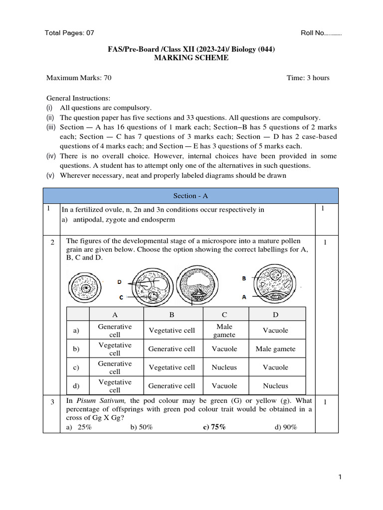 Class XII Biology Pre-Board Exam Paper | PDF | Translation (Biology) | Rna