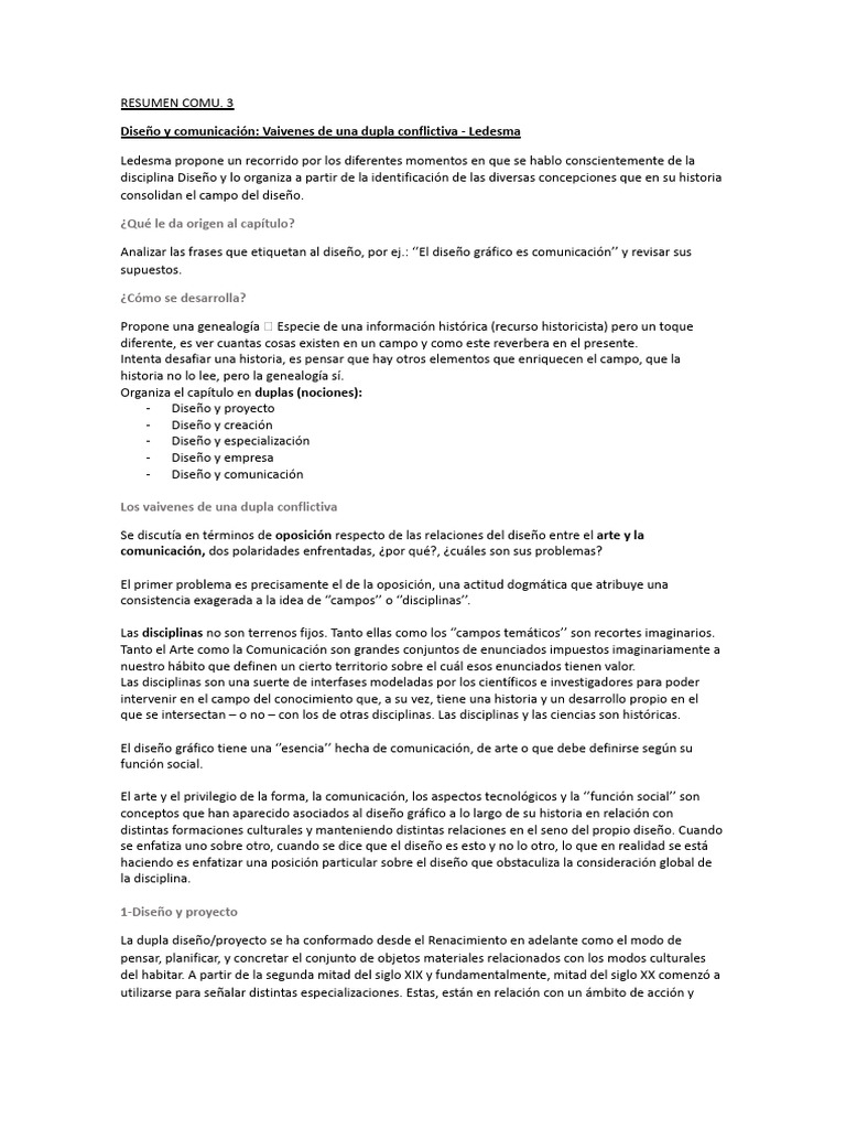 RESUMEN COMU III (1) .Docx - FADU UNL | PDF | Diseño | Capital (economía)