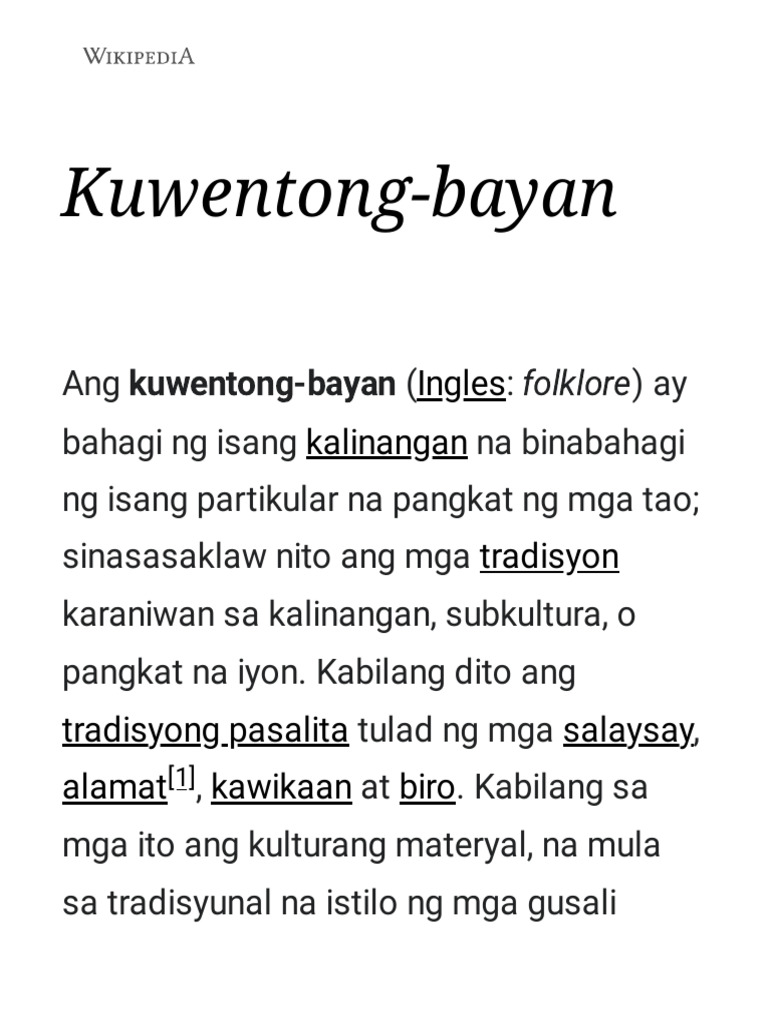 Kuwentong-Bayan - Wikipedia, Ang Malayang Ensiklopedya | PDF