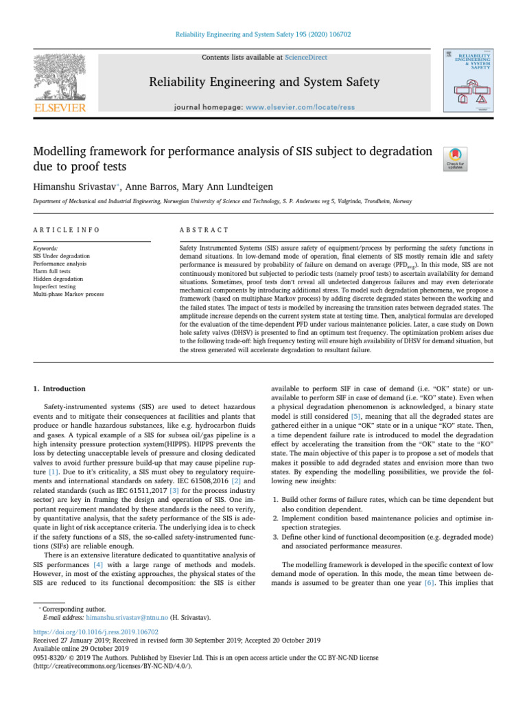 Modelling Framework For Performance Analysis of SI 2020 Reliability ...