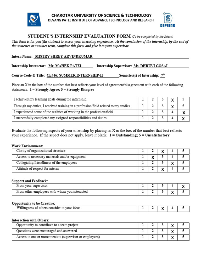 19DCE068 - Student's Internship Evaluation Form | PDF | Job Hunting | Internship