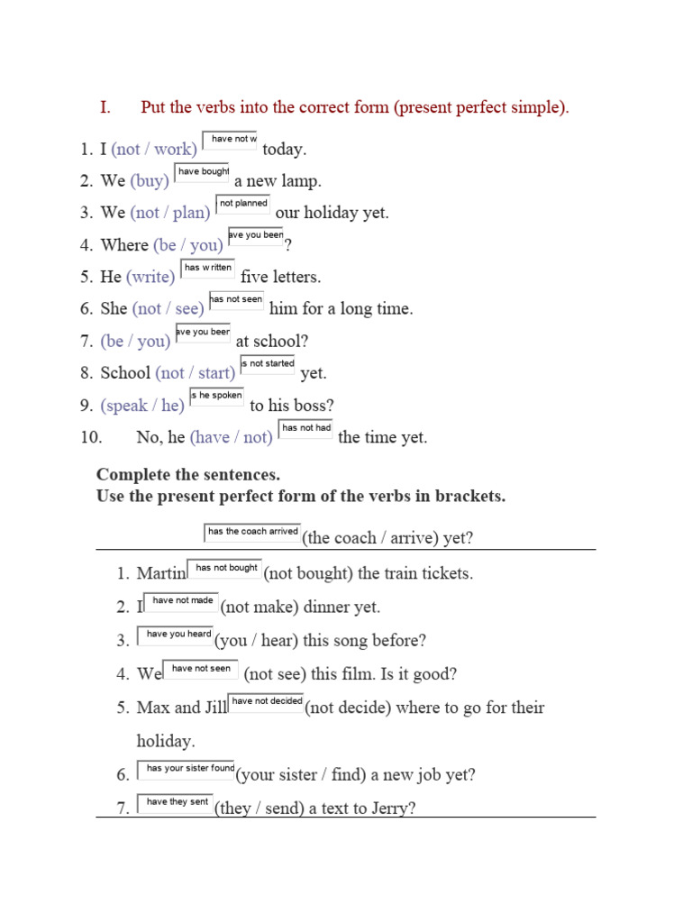 Present Perfect Simple Exercises | PDF | Language Arts & Discipline