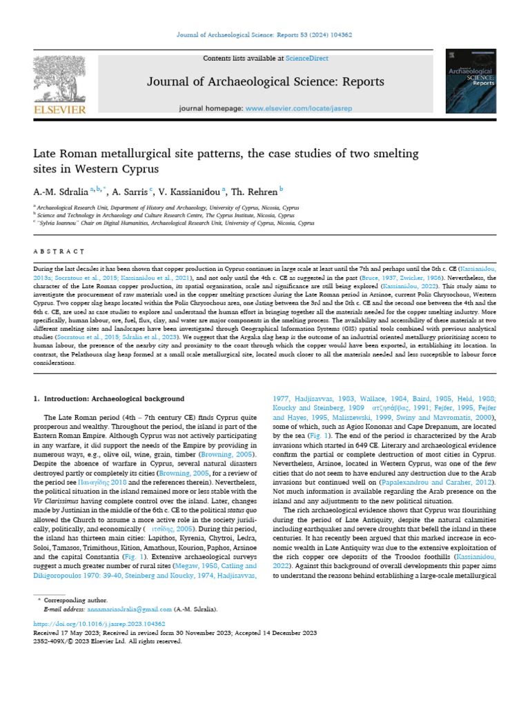 Sdralia Et Al 2024 Late Roman Metallurgical Site Patterns, The Case ...