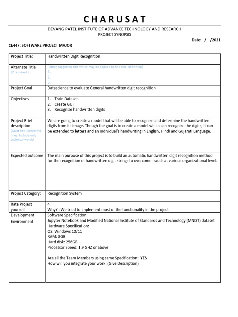 1-Project Synopsis - Approval Form - 19DCE068 | PDF | Software | Specification (Technical Standard)