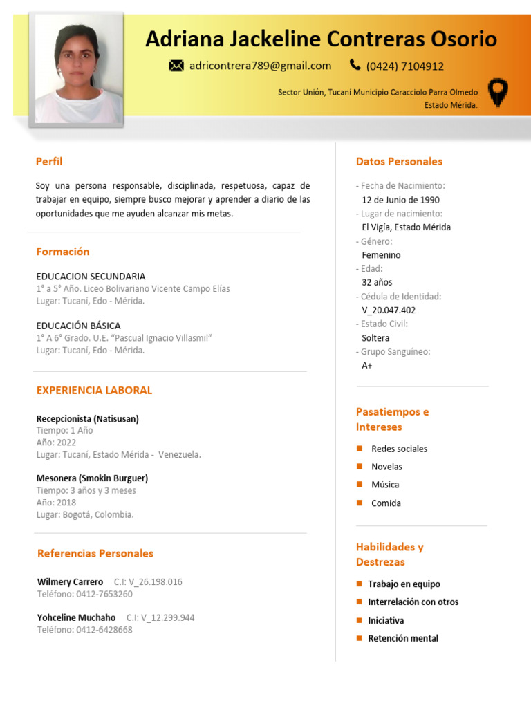 Curriculum Vitae. Adriana Contreras | PDF
