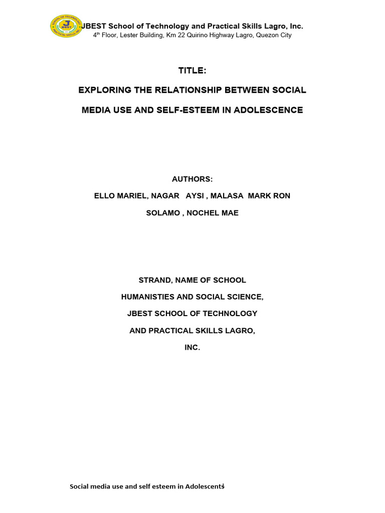 Social Media's Impact on Adolescent Self-Esteem | PDF | Self Esteem ...