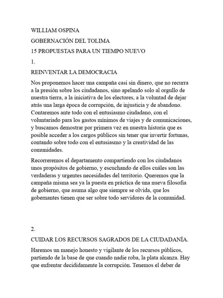 Agenda Programática de William Ospina (Candidatura A La Gobernación de ...