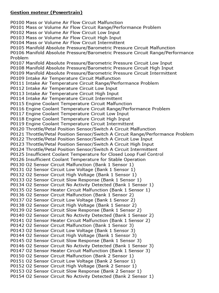 Liste Codes Pannes MERCEDES (Anglais) | Download Free PDF | Throttle ...