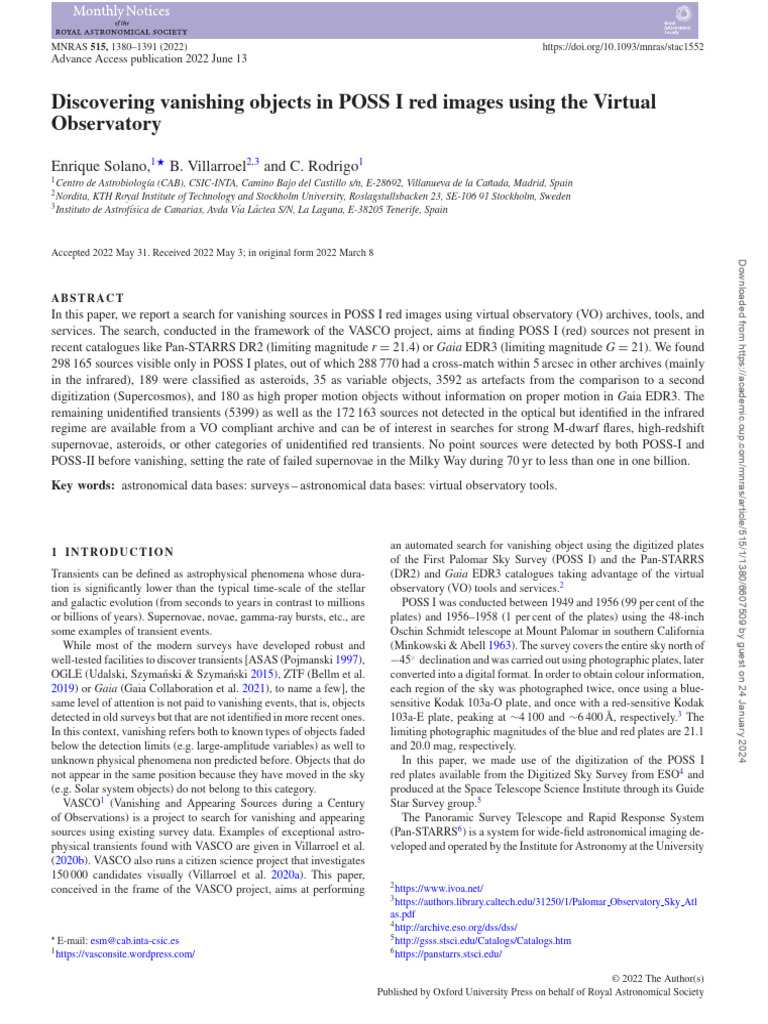 Discovering Vanishing Objects in POSS I Images | PDF | Supernova | Science