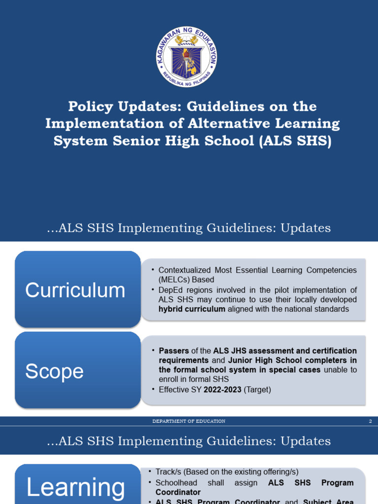 ALS Senior High School Implementation Guidelines | PDF | Learning ...