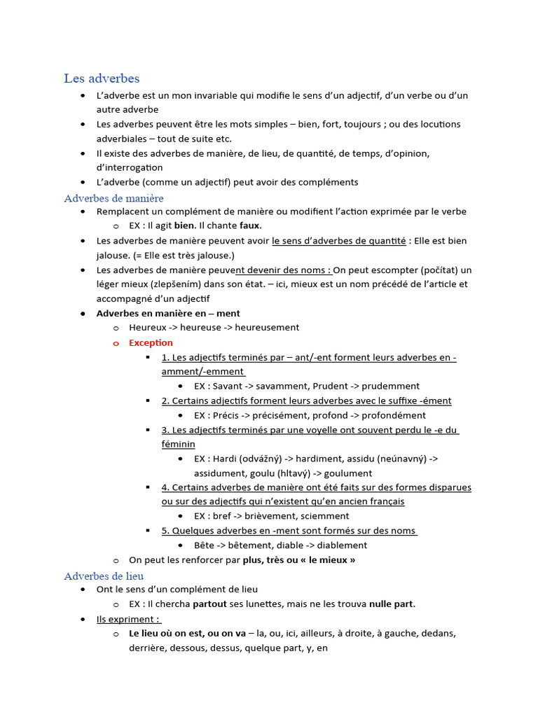 8) Les Adverbes | PDF | Adverbe | Typologie linguistique