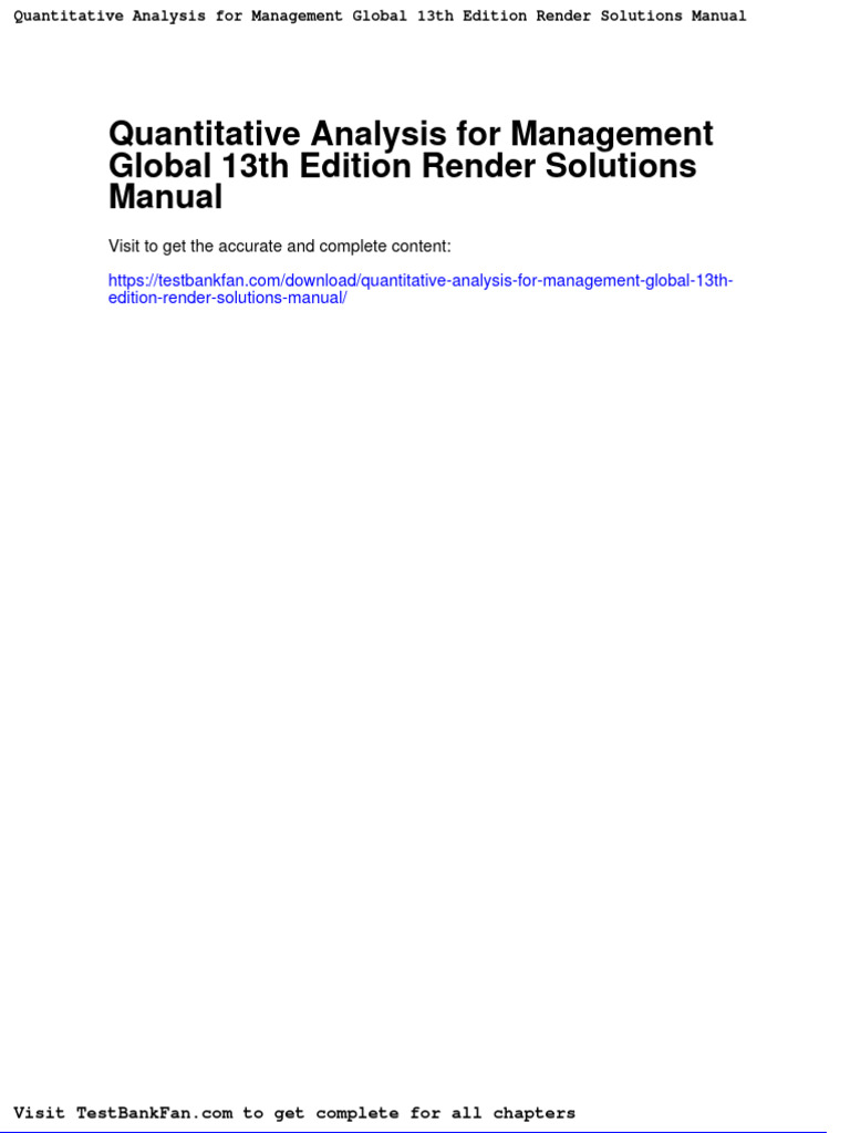 Dwnload Full Quantitative Analysis For Management Global 13th Edition Render Solutions Manual ...