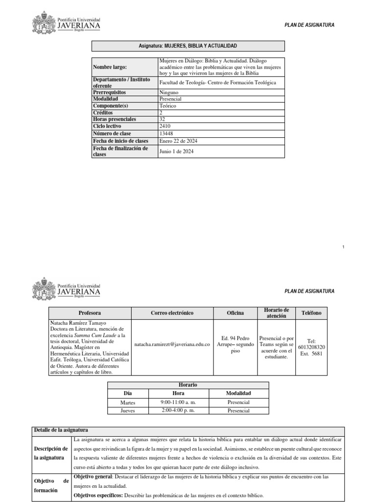 2410 - Plan de Asignatura Mujeres Biblia y Actualidad. Natacha Ramírez ...