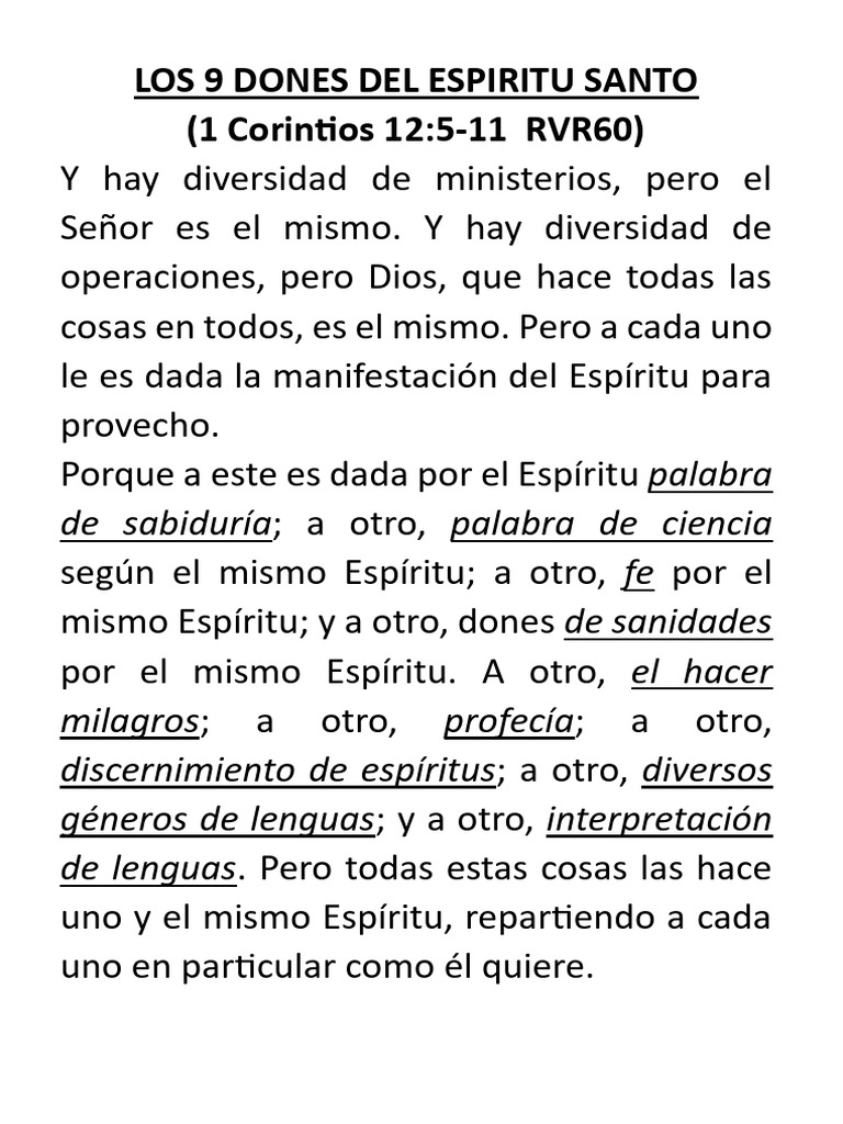 Los 9 Dones Del Espiritu Santo | PDF