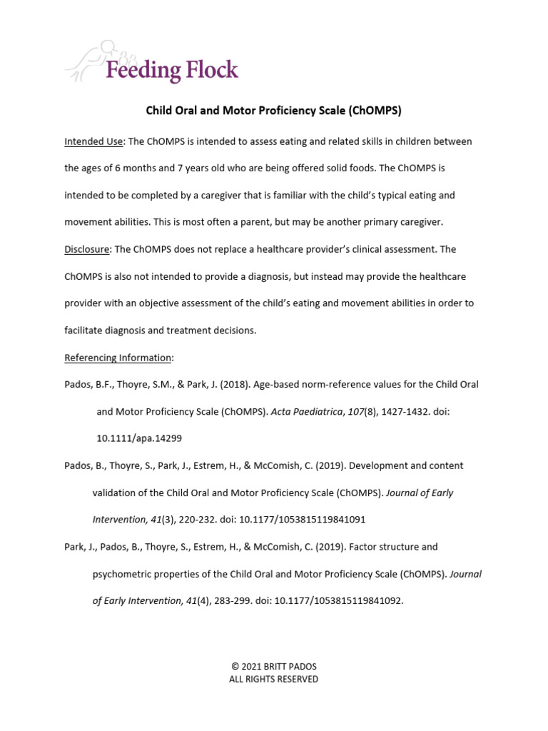 Children's Oral and Motor Proficiency Scale (ChOMPS) | PDF