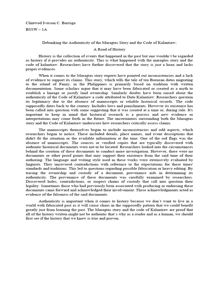 Phil History The Maragtas Story and The Code of Kalantiaw | PDF