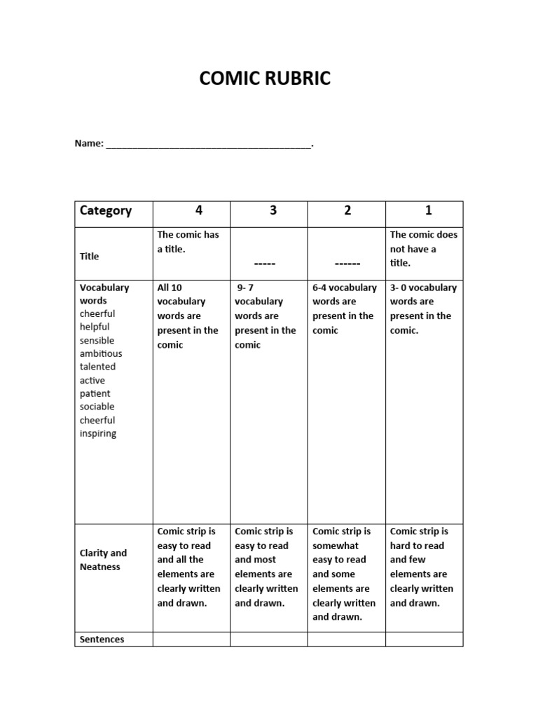 Comic Rubric 8th | PDF | Linguistics | Human Communication Comic Rubric 8th | PDF | Linguistics | Human Communication