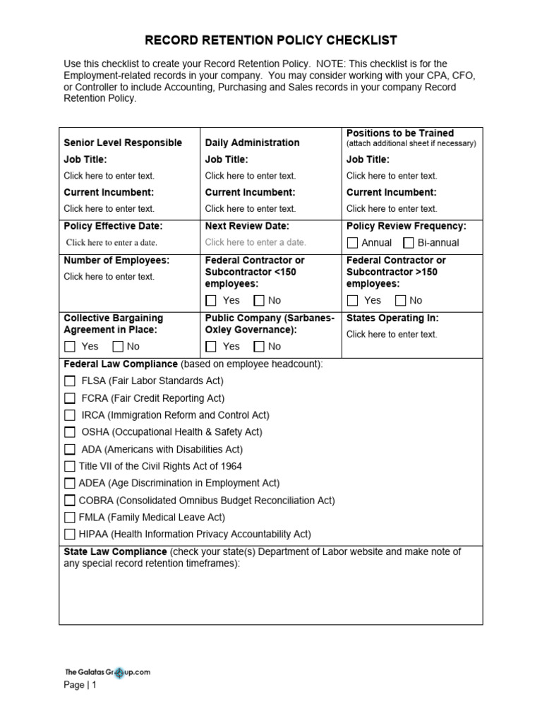 Udemy - HR Compliance 101 - RECORD+RETENTION+POLICY+CHECKLIST | PDF ...