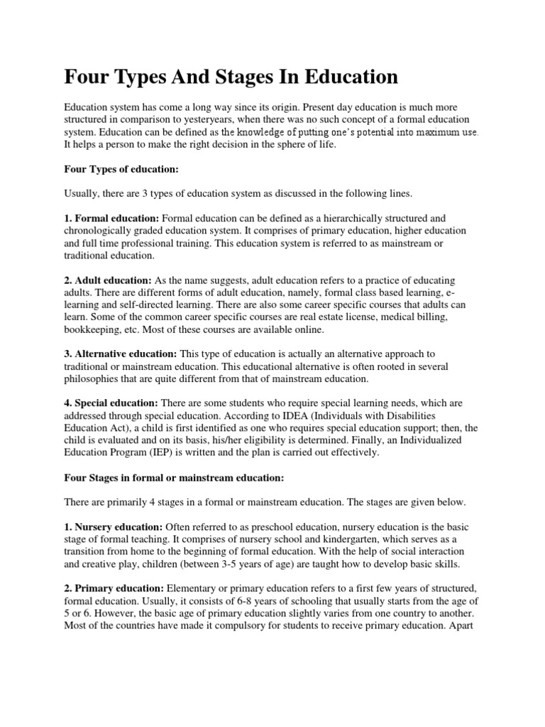 Four Types and Stages in Education | Download Free PDF | Individualized ...