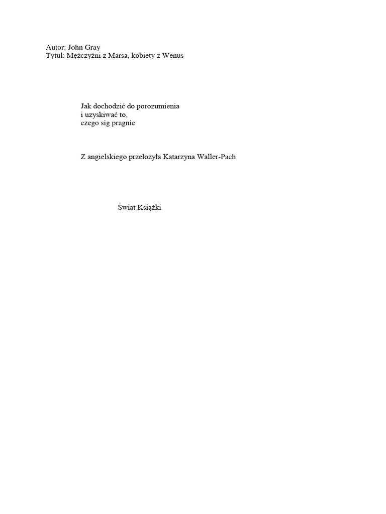 Mężczyźni Są Z Marsa A Kobiety Z Wenus - John Gray | PDF