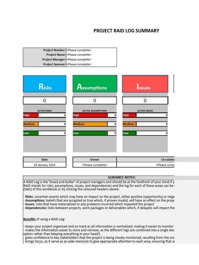 RAID Log Excel Template | Download Free PDF | Risk | Accountability