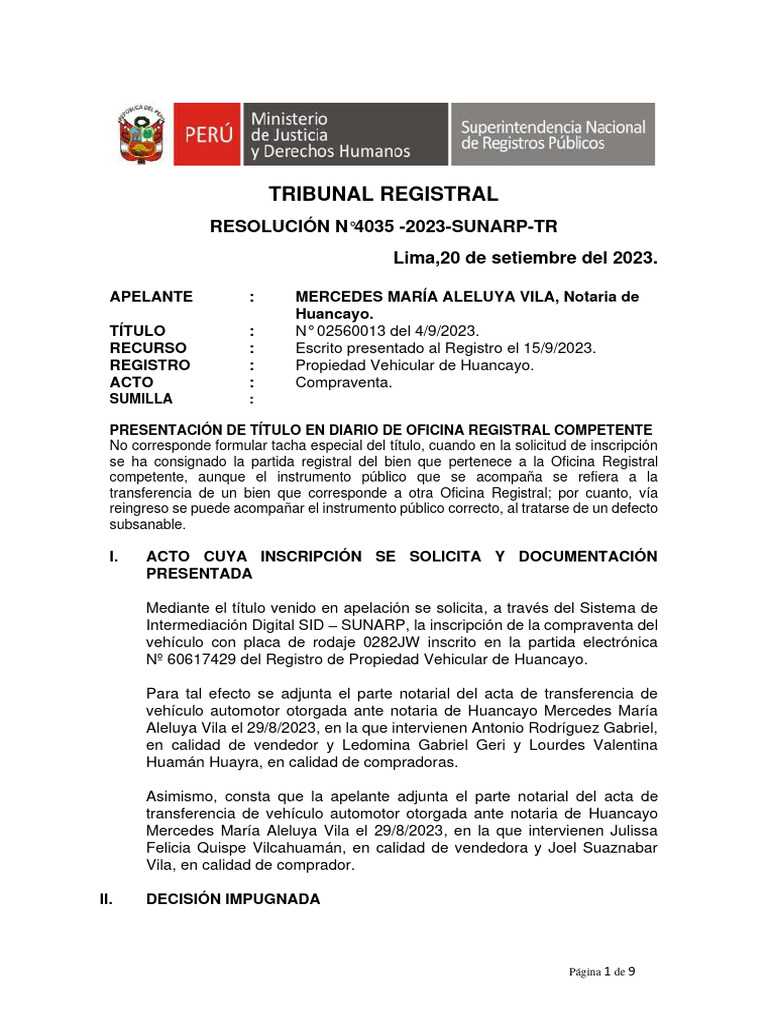 4035 2023 Sunarp TR | PDF | Apelación | Gobierno