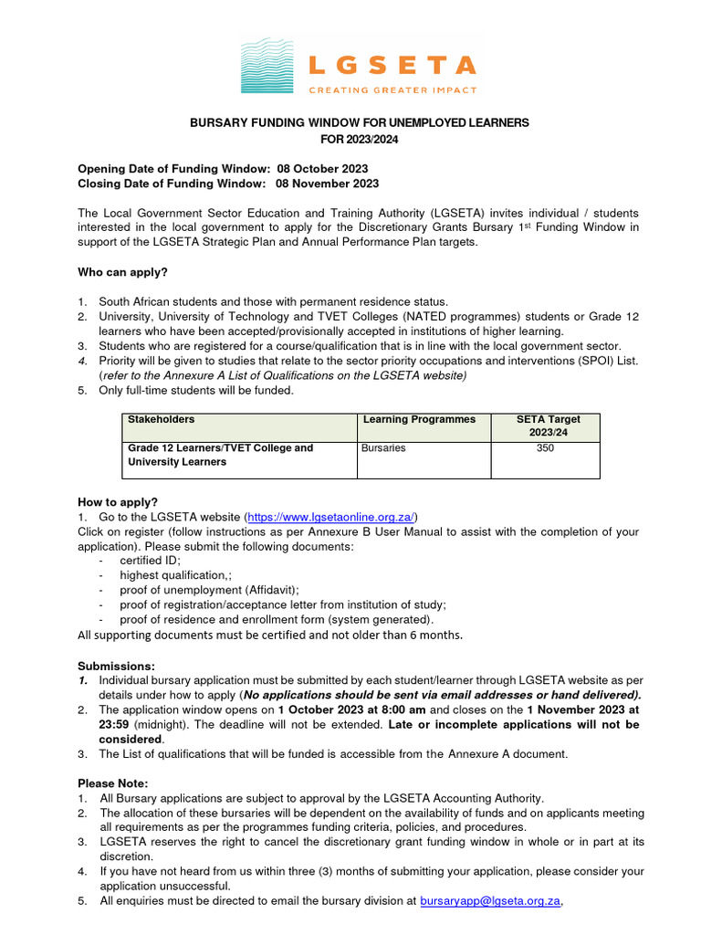 Bursary Advert October 2023 Approved | PDF