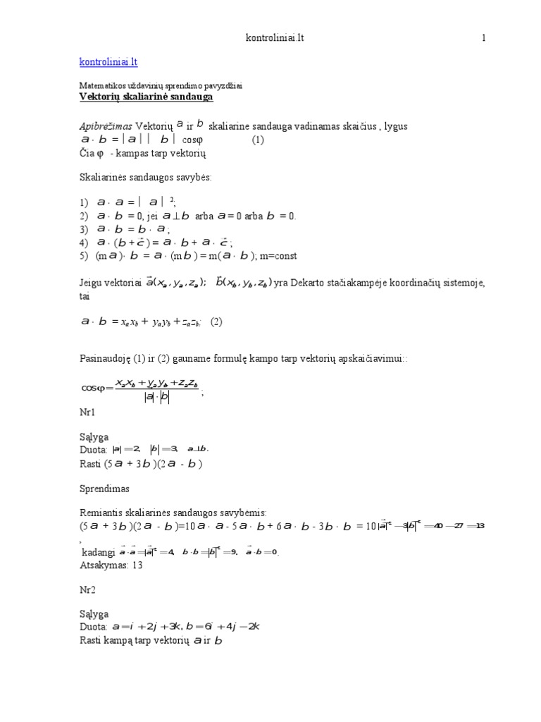 Vektoriu Skaliarine Sandauga | PDF