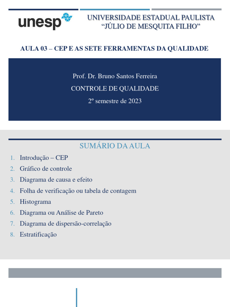 Aula 03 - CEP e As Sete Ferramentas Da Qualidade | PDF | Tecnologia e Engenharia
