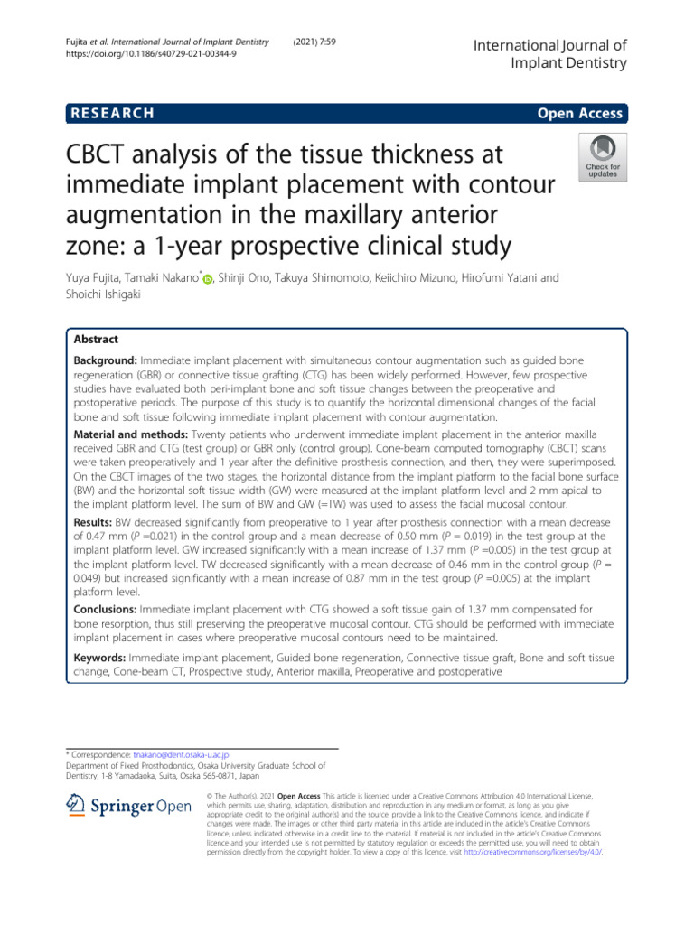 CBCT Analysis of The Tissue Thickness at Immediate | PDF | Dental ...