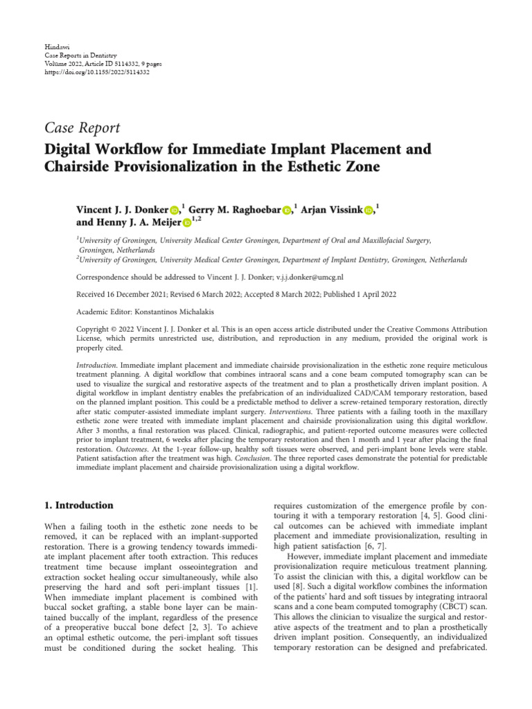 Digital Workflow For Immediate Implant Placement A | PDF | Dental ...