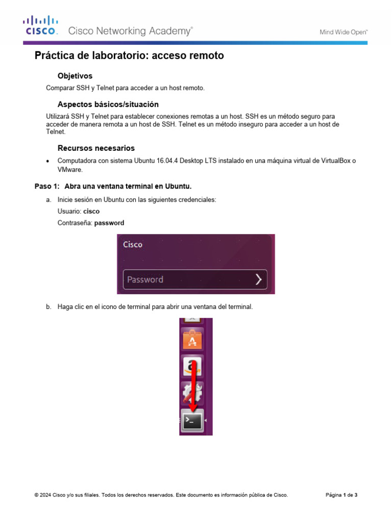 5.4.3.4 Lab - Remote Access | PDF | Cubierta segura | Contraseña
