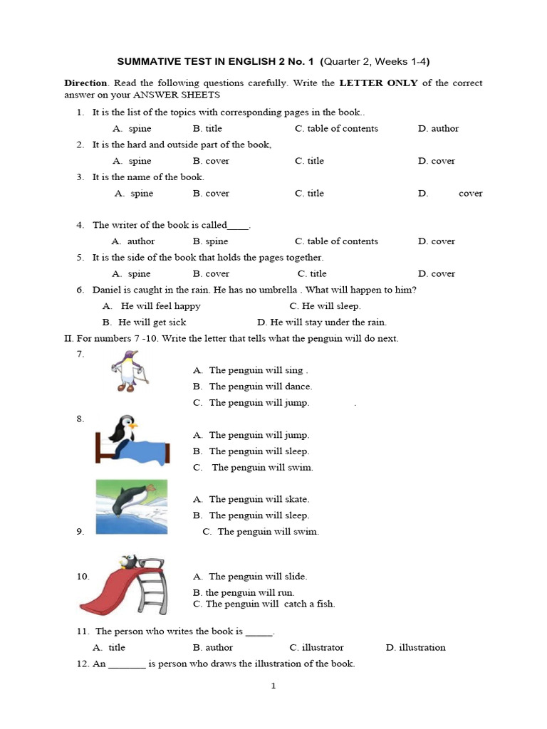 Grade 2 English-2nd-Quarter-SUMMATIVE-WK1-WK4 | PDF