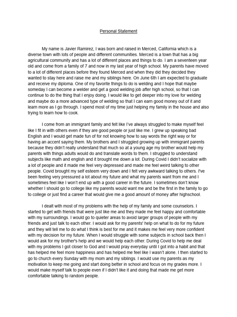 Javier Ramirez-Hernandez - Personal Statement 1 | PDF