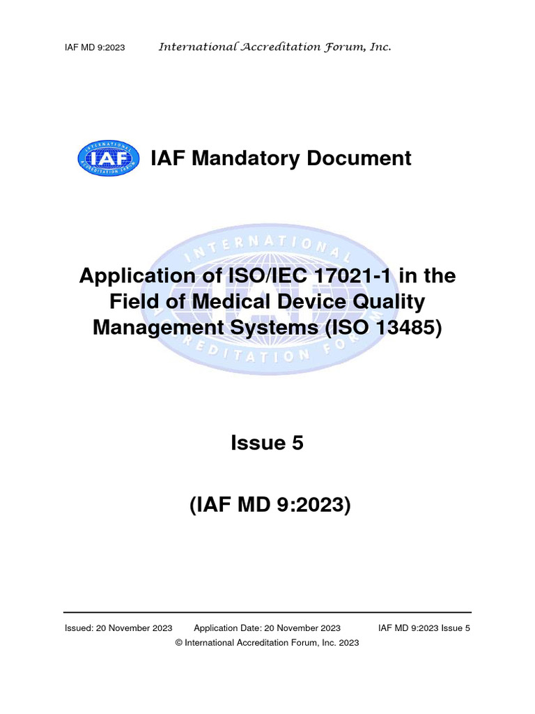 IAF MD 9:2023 for ISO 13485 Compliance | PDF | Technology & Engineering