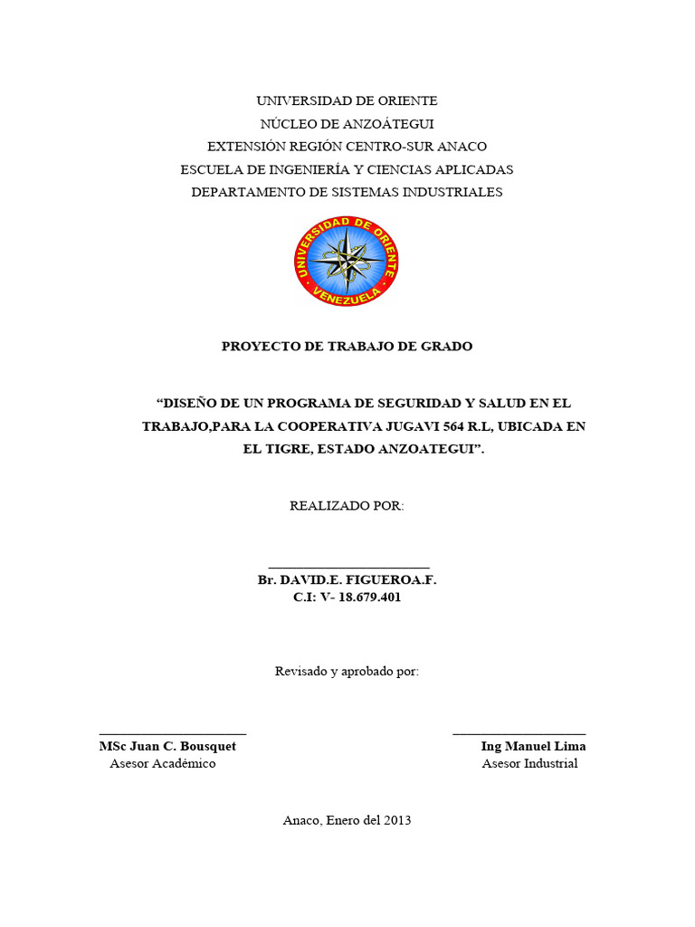 Anteproyecto David Figueroa Modificado 30.01.13 | PDF | Seguridad y salud ocupacional | Higiene ...