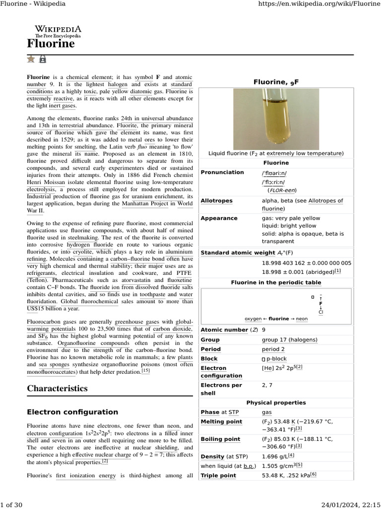 Fluorine: Properties and Uses | PDF | Fluorine | Chlorofluorocarbon