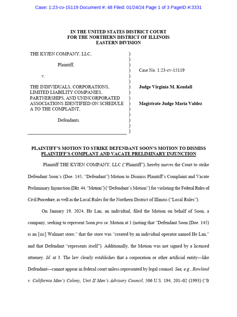 Kyjen v. Schedule A (1:23-cv-15119) - Motion To Strike | PDF ...
