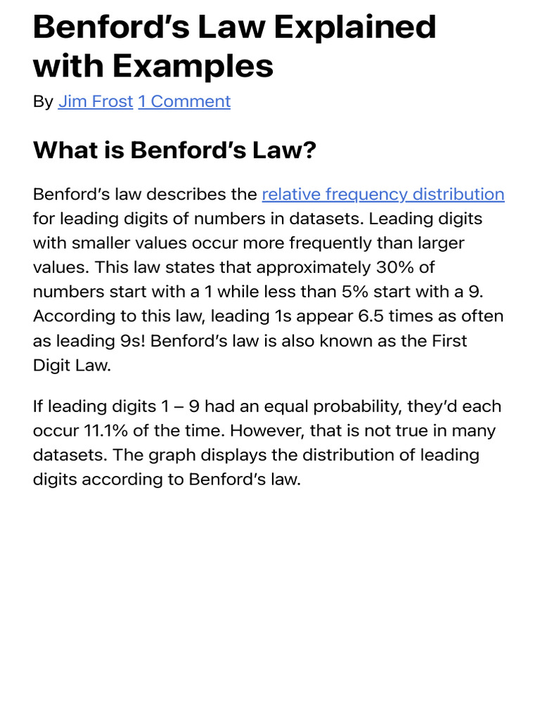Benford's Law Explained With Examples - Statistics by Jim | PDF ...